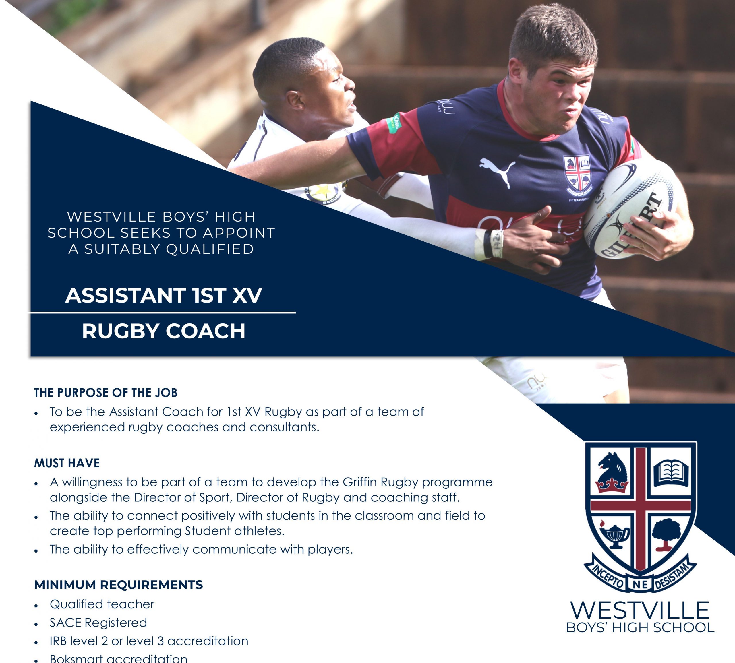 1st XV Assistant Rugby Coach Position - WBHS - Westville Boys' High School